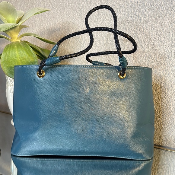 Bags | Elegant Blue Leather Tote Bag | Poshmark